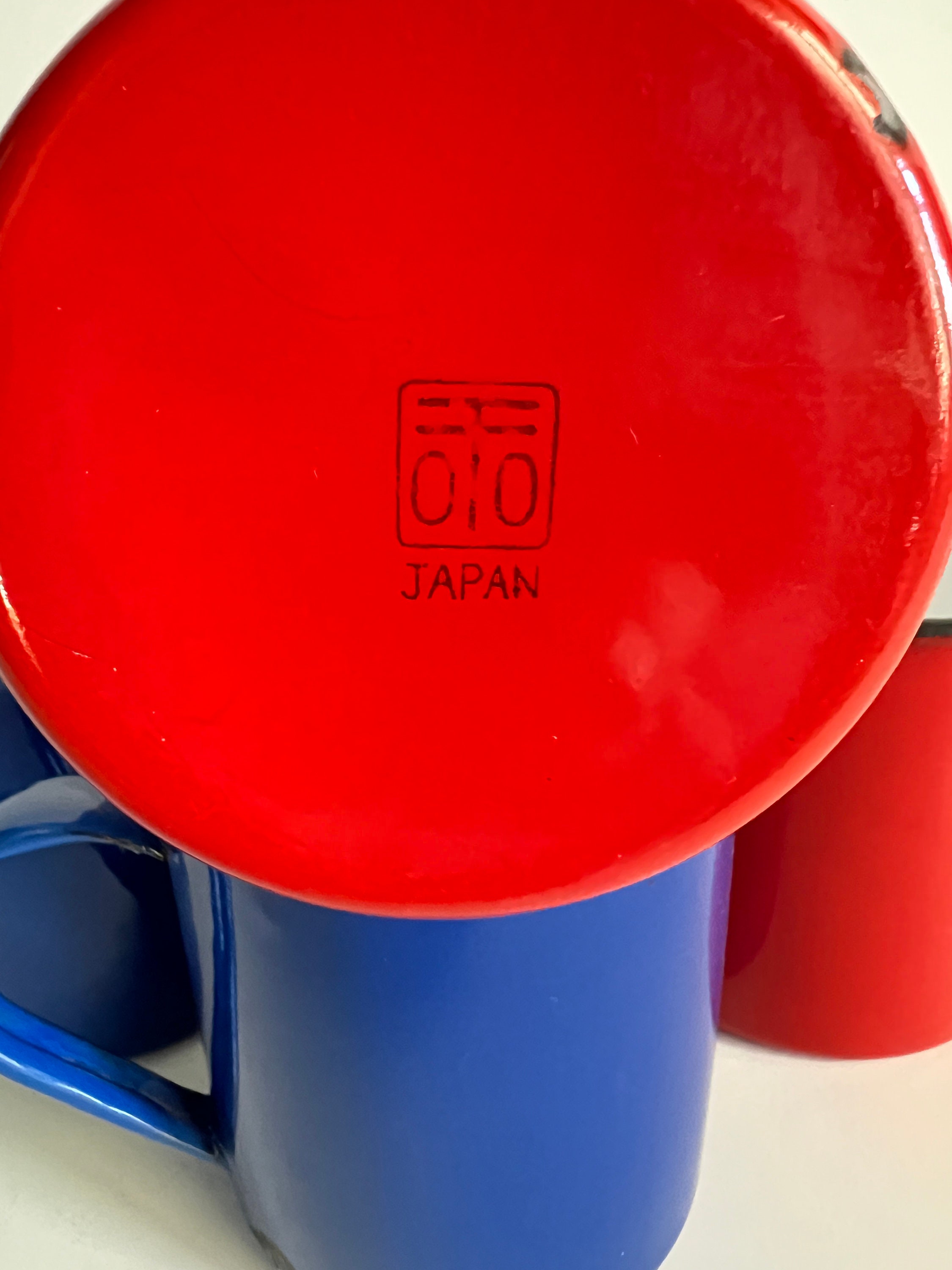 Vintage OTO Japan Enamel Ware Mug Set of 6, MCM Retro Red and Blue ...