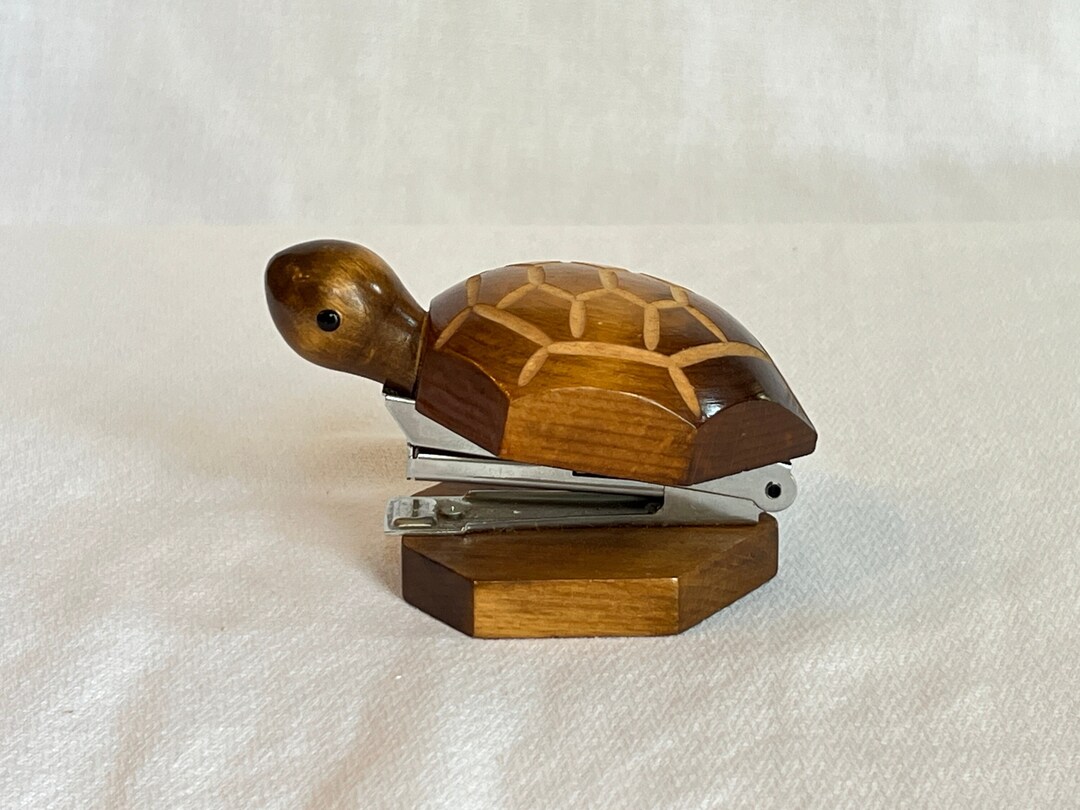 Vintage Carved Wood Snapping Turtle Stapler, Carved Wood Turtle Stapler ...