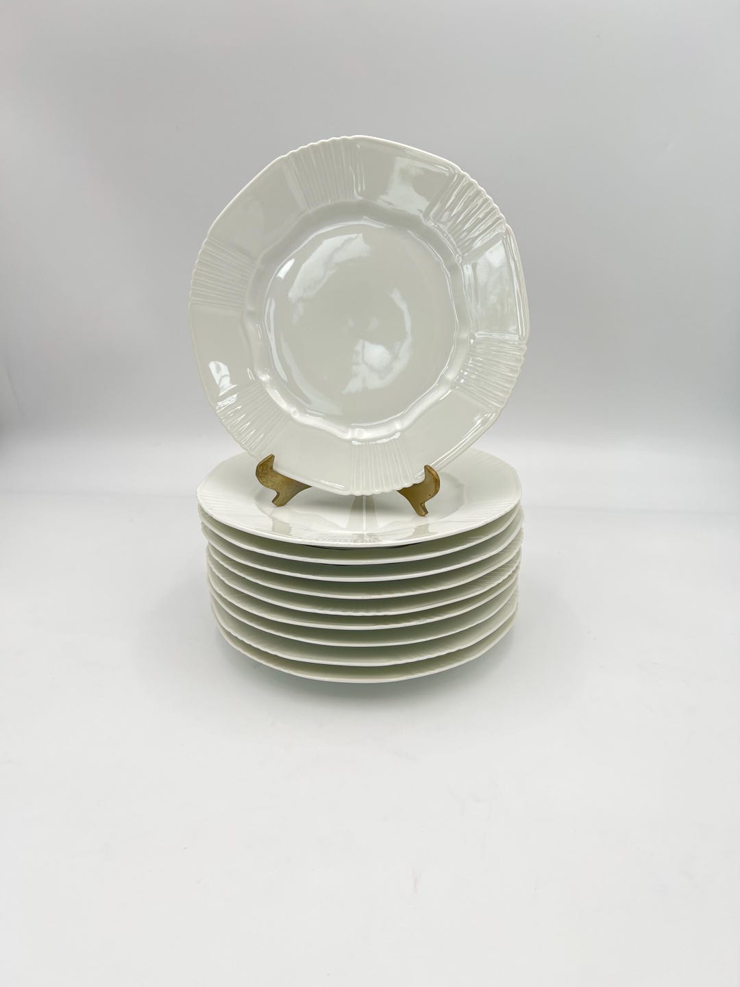 Antique Jean Pouyat French Limoges White Porcelain Scalloped Luncheon ...