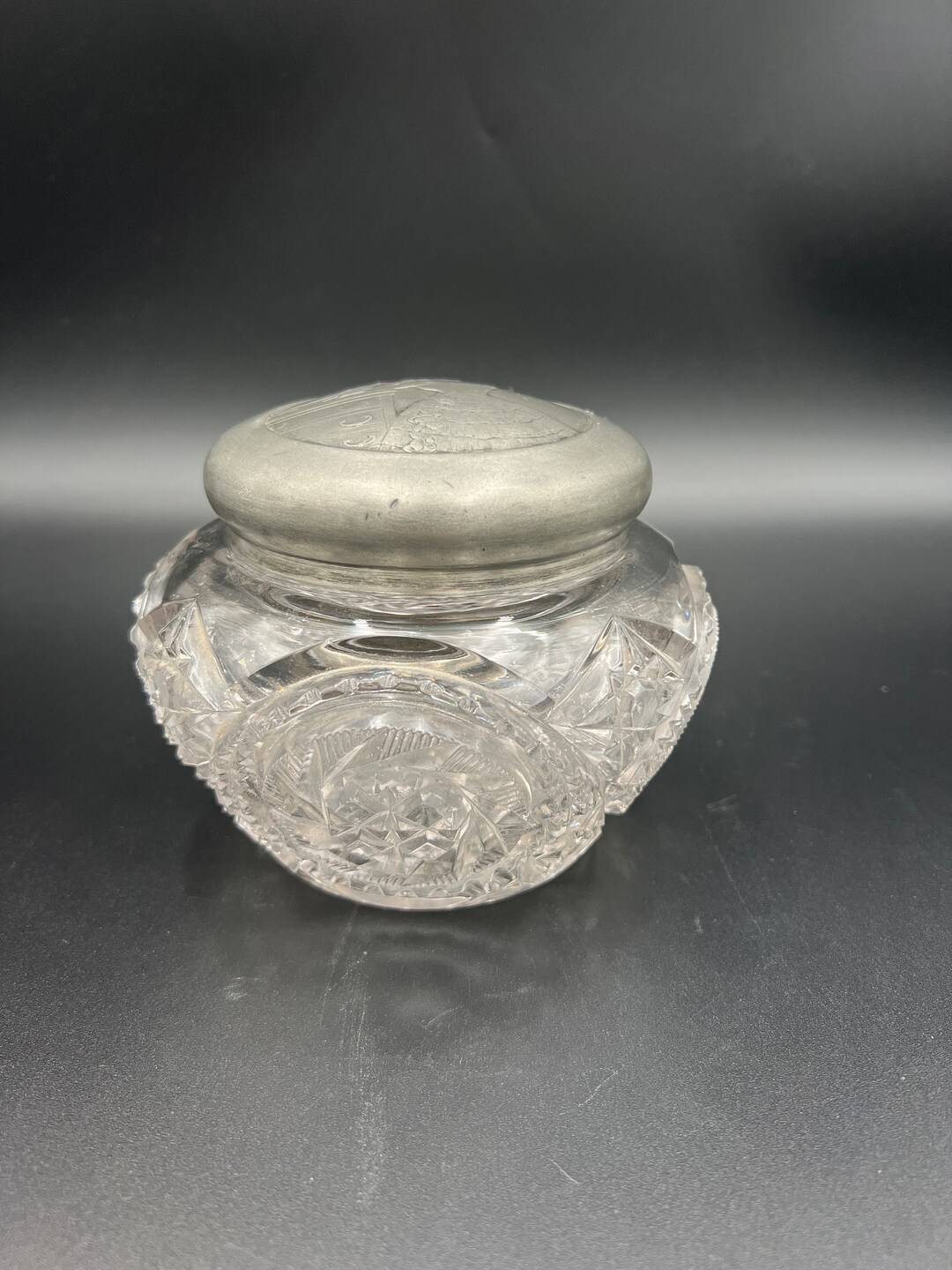 Victorian Vanity Powder Jar, EAPG Heavy Glass Powder Vanity Jar With ...