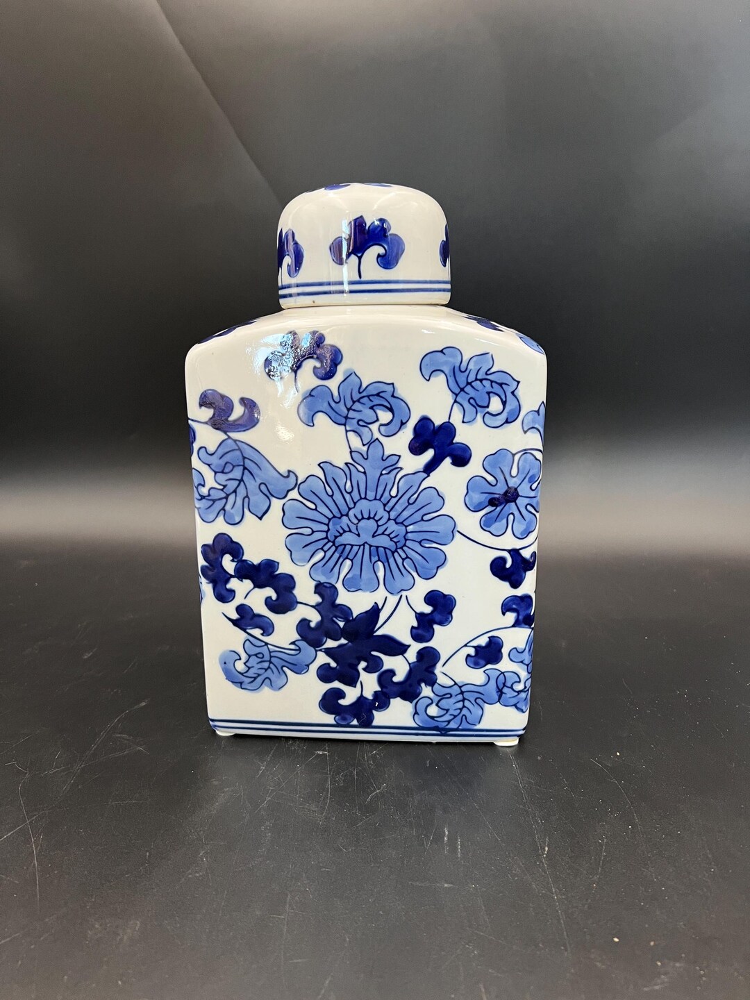 Blue and White Chinoiserie Ceramic Chinese Tea Jar Porcelain, Vintage ...