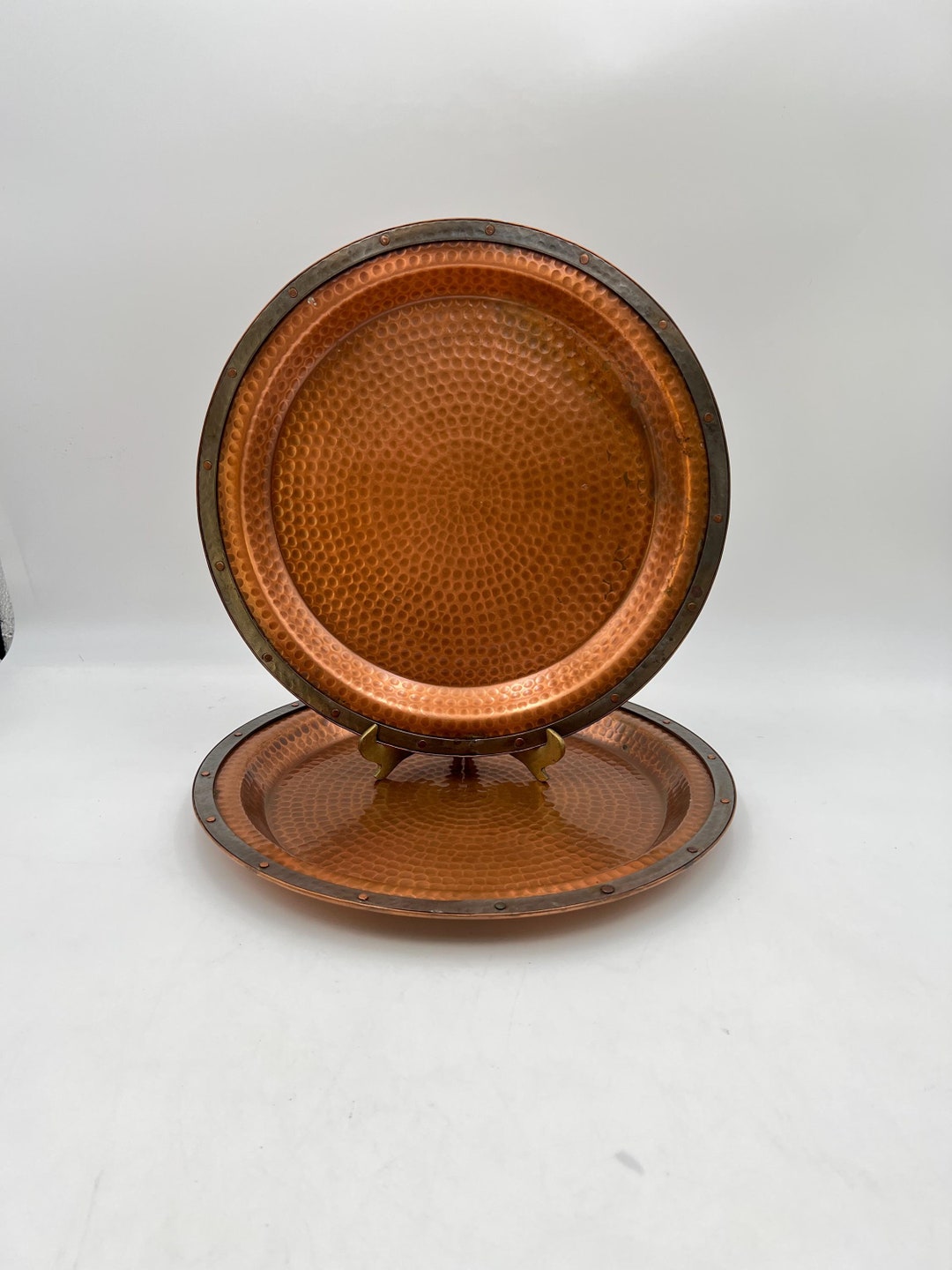 Hand Hammered Copper Tray: Pewter Riveted Edge, Decorative Charger - Etsy