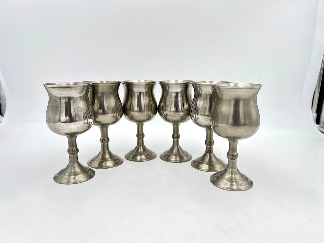 Vintage Pewter British Goblets Set of 6, British Pewter Craftsmen Pewter Goblet Set of 6 ...