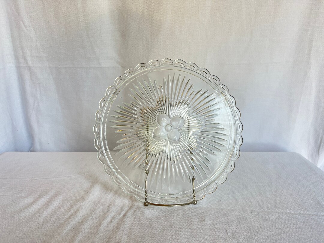 Vintage Indiana Glass Clear Cake Plate, Vintage Pressed Glass Footed ...