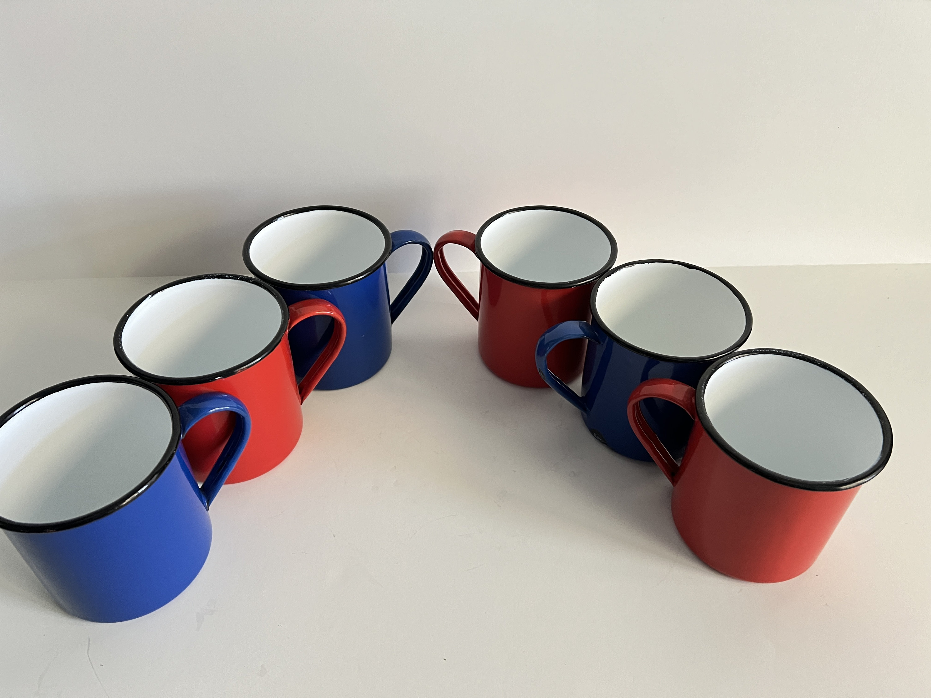 Vintage OTO Japan Enamel Ware Mug Set of 6, MCM Retro Red and Blue ...