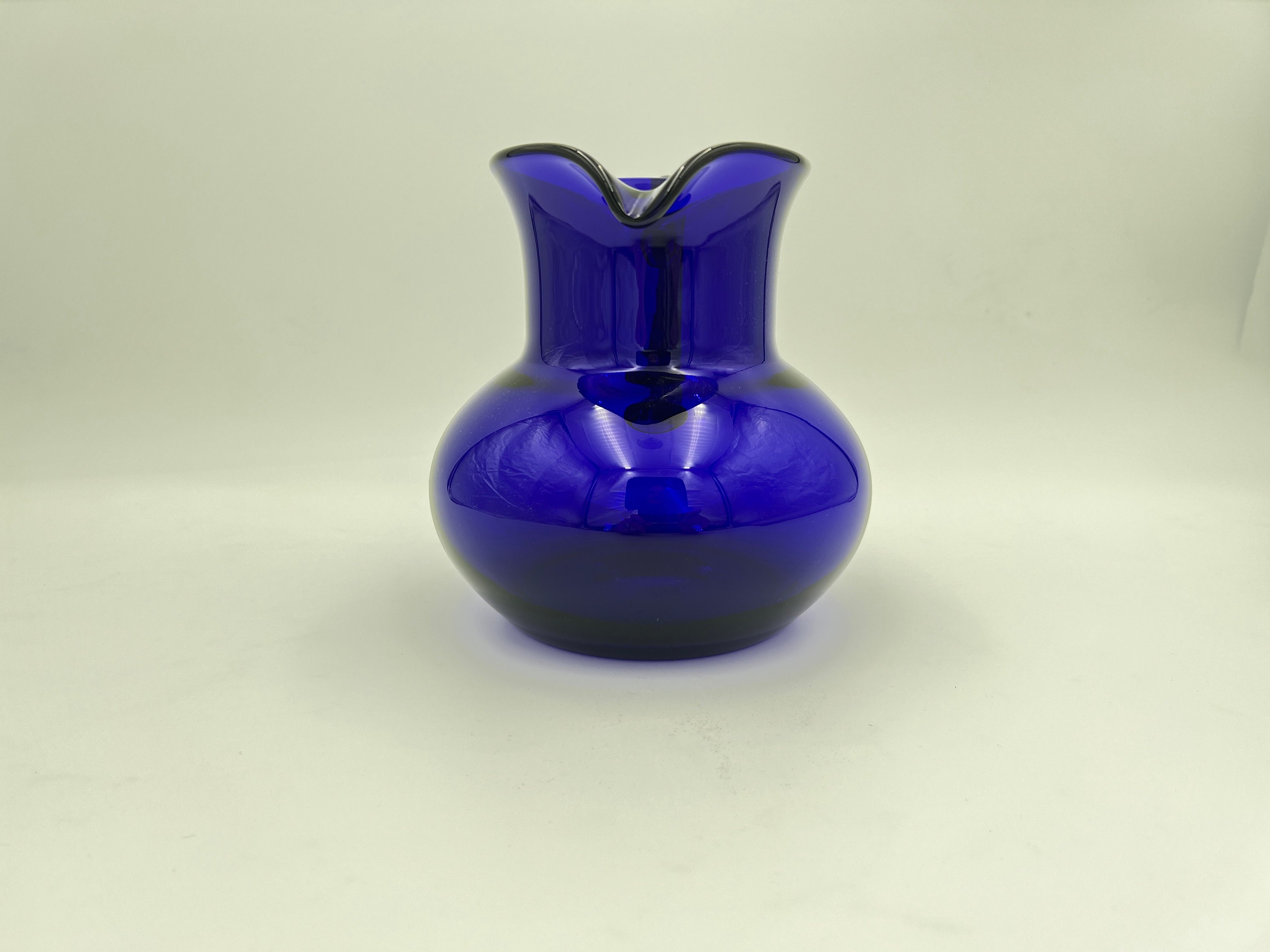 Regency Cobalt Blue Hand Blown Glass Pitcher, Vintage Hand Blown Cobalt ...