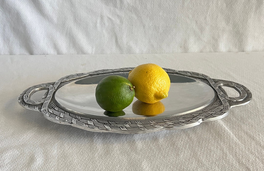 Wilton Armetale Pewter Handled Oval Serving Platter, Nautical Woven ...