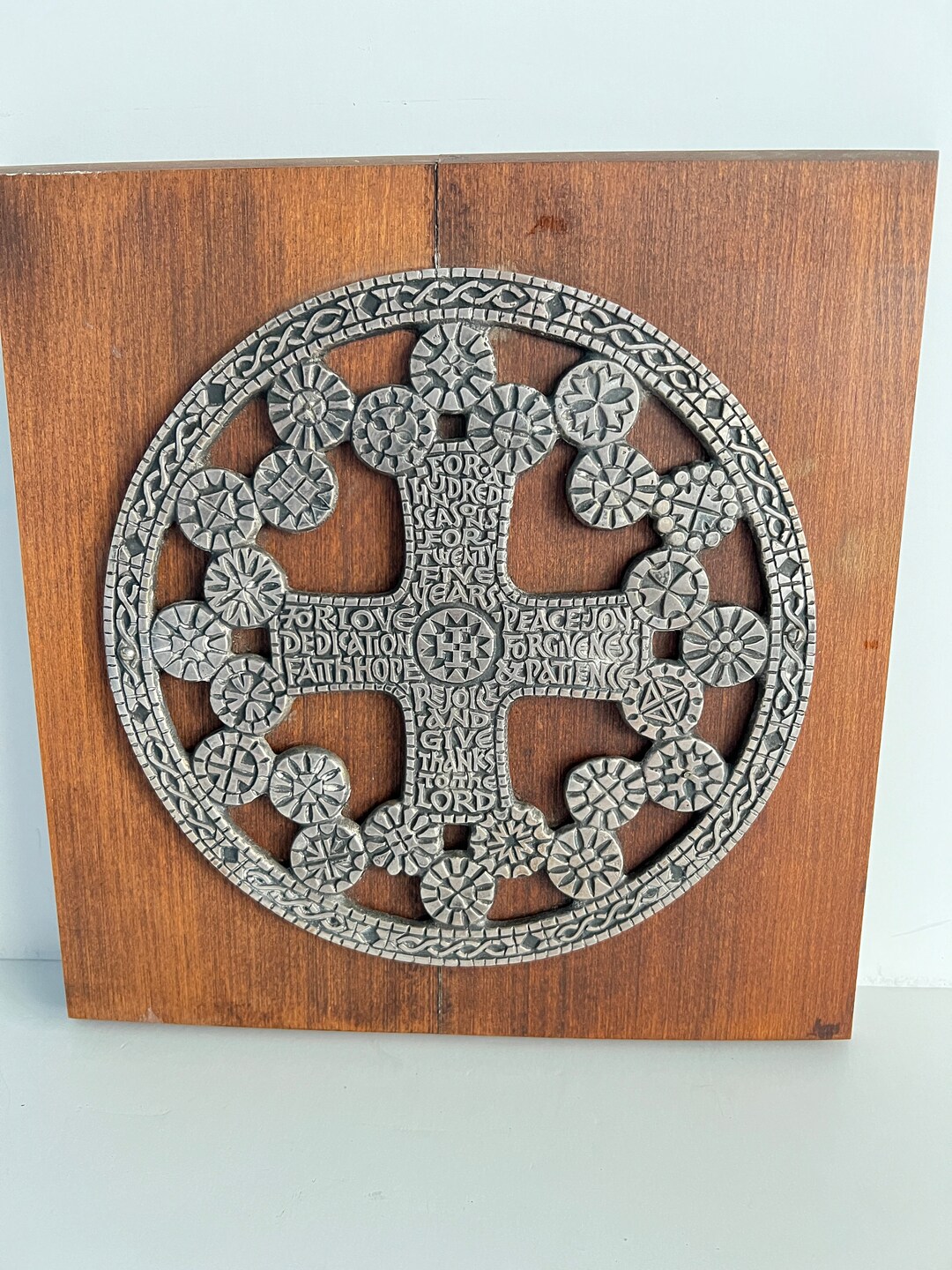 Vintage Terra Sancta Wood and Pewter Jerusalem Cross Wall Plaque ...