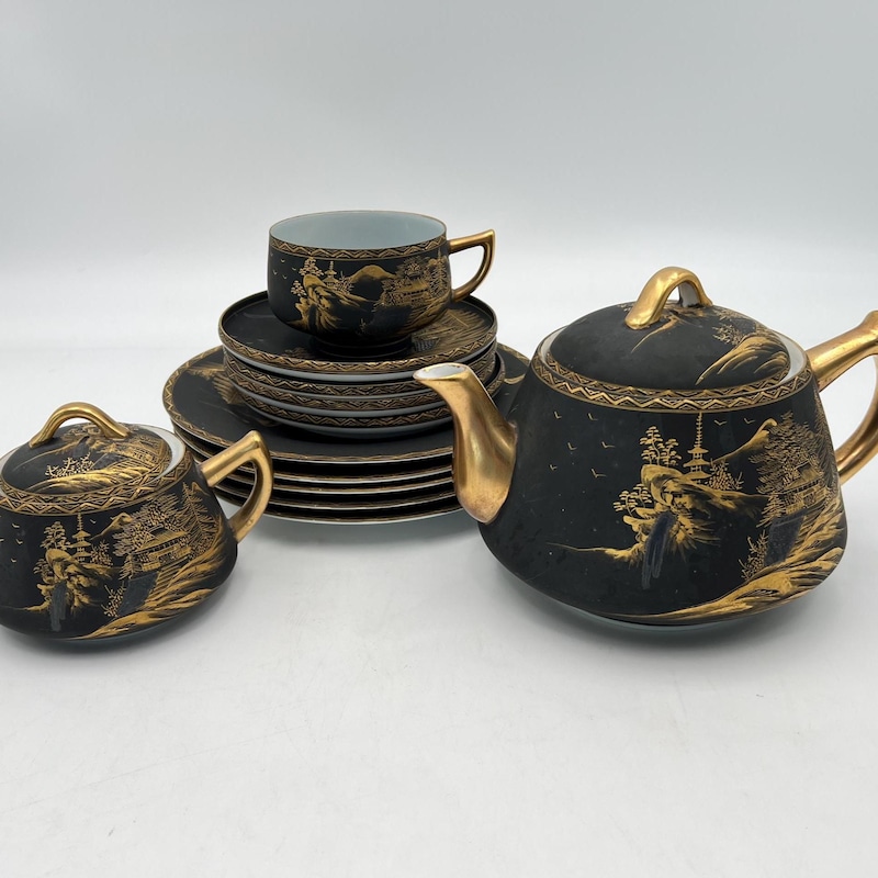 Black and Gold Tea Set - Etsy