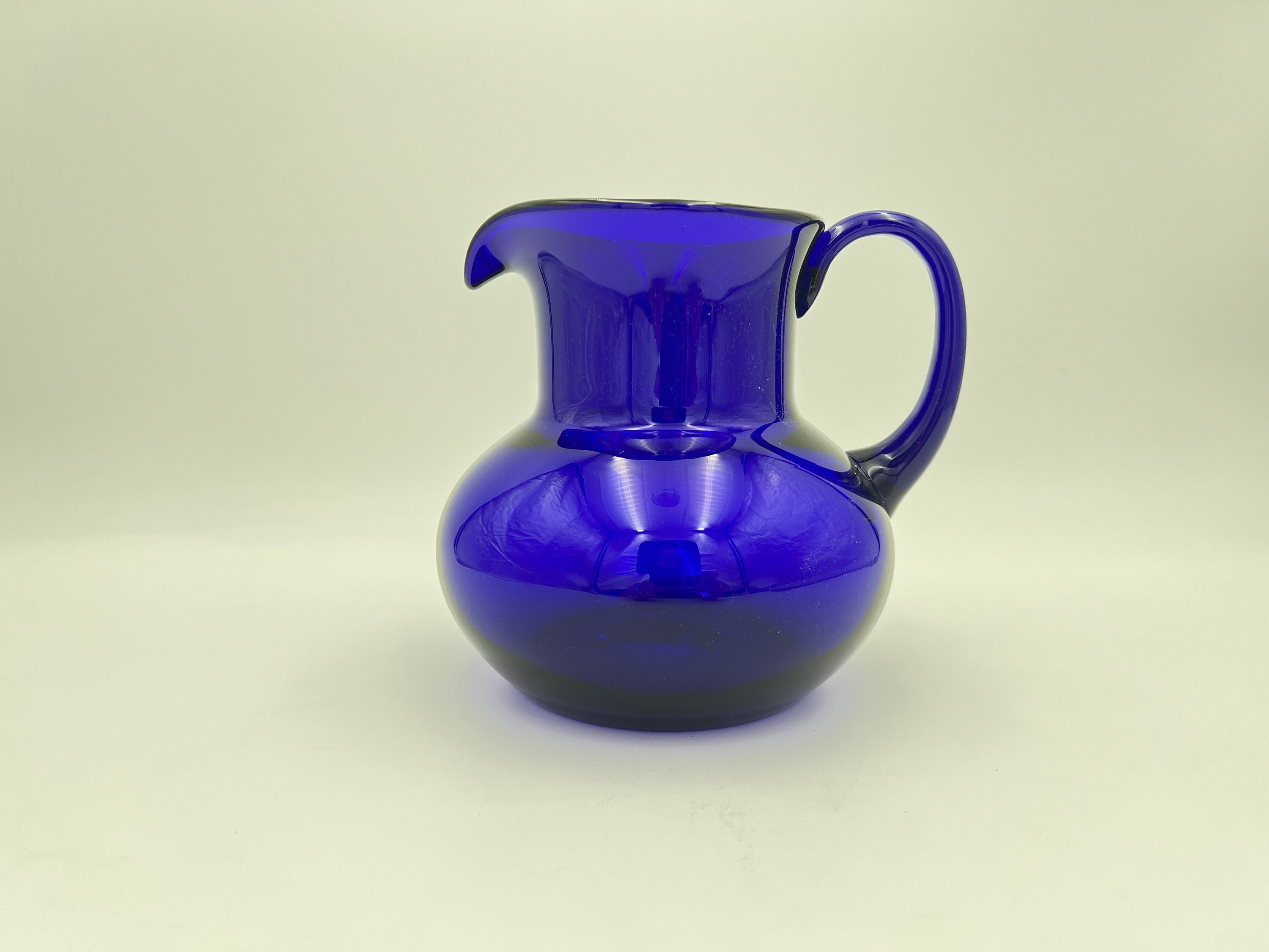 Regency Cobalt Blue Hand Blown Glass Pitcher, Vintage Hand Blown Cobalt ...