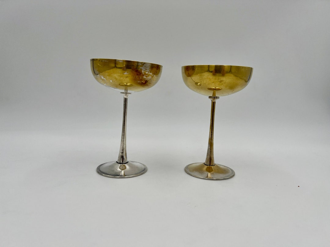 Leonard Italy Silver Plate Champagne Glass Set of 2, Vintage Silver ...