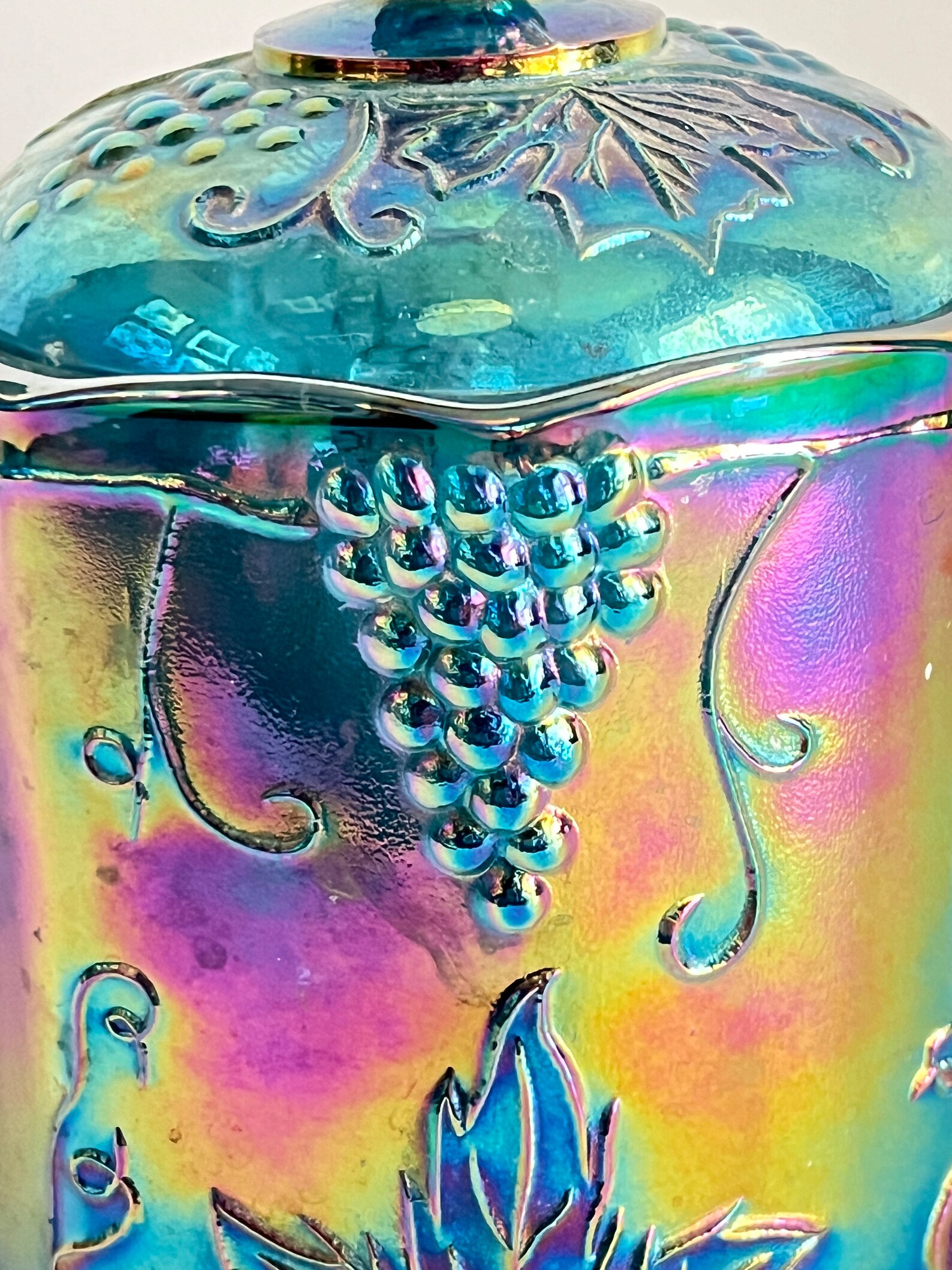 Vintage Indiana Carnival Glass Blue Harvest Grape Lidded Canister ...
