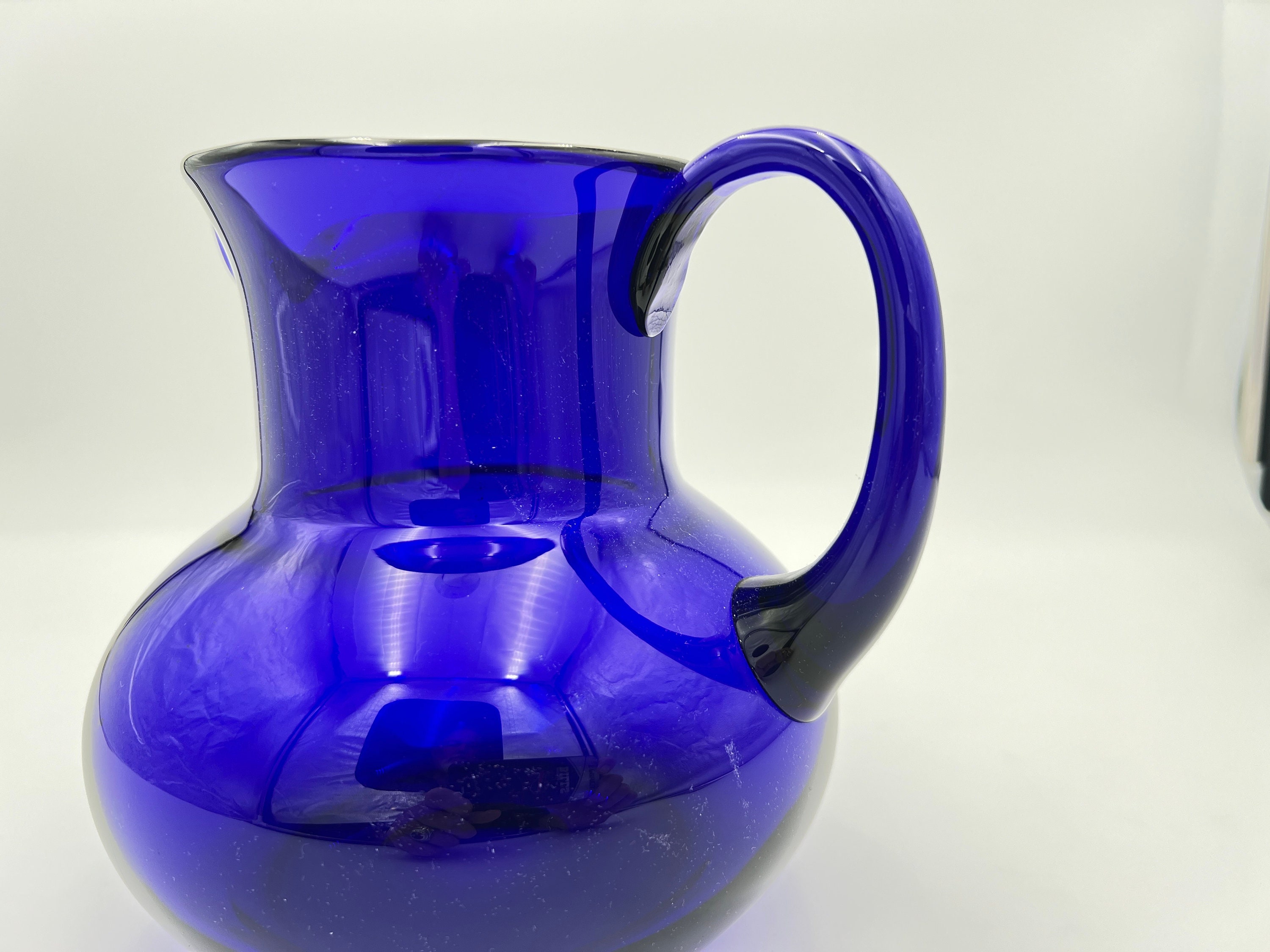Regency Cobalt Blue Hand Blown Glass Pitcher, Vintage Hand Blown Cobalt ...
