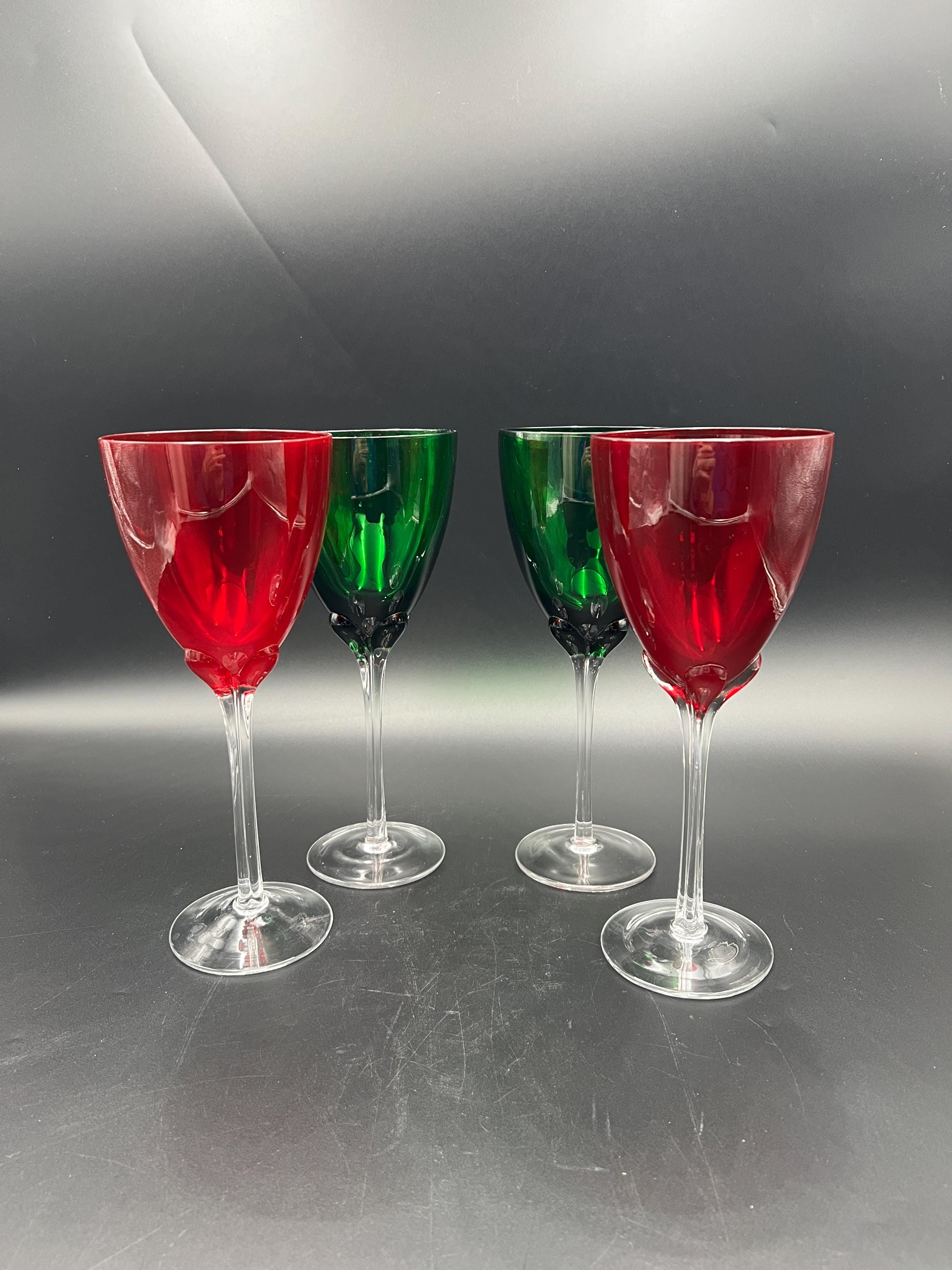 Vintage Murano Hand Blown Ruby Red and Green Stemware Pair, Vintage ...