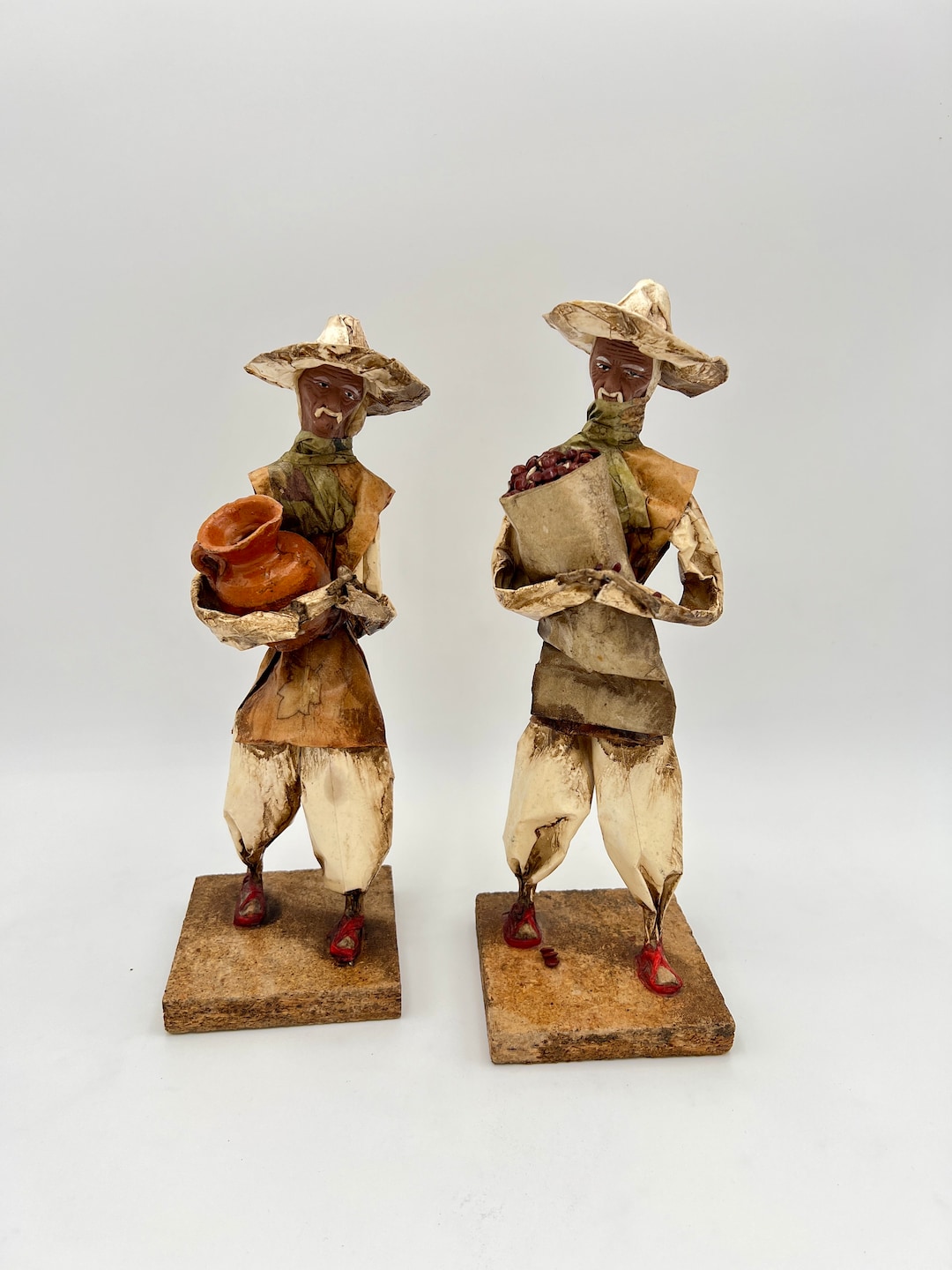 Vintage Mexican Folk Art Paper Mache Sculptures, Mexican Village People ...