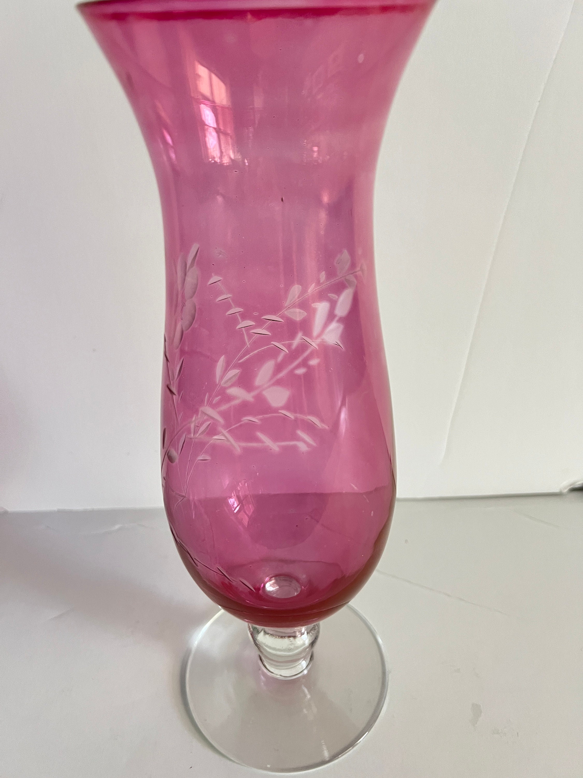 Vintage Cranberry Glass Etched Rose Vase Antique Cranberry - Etsy