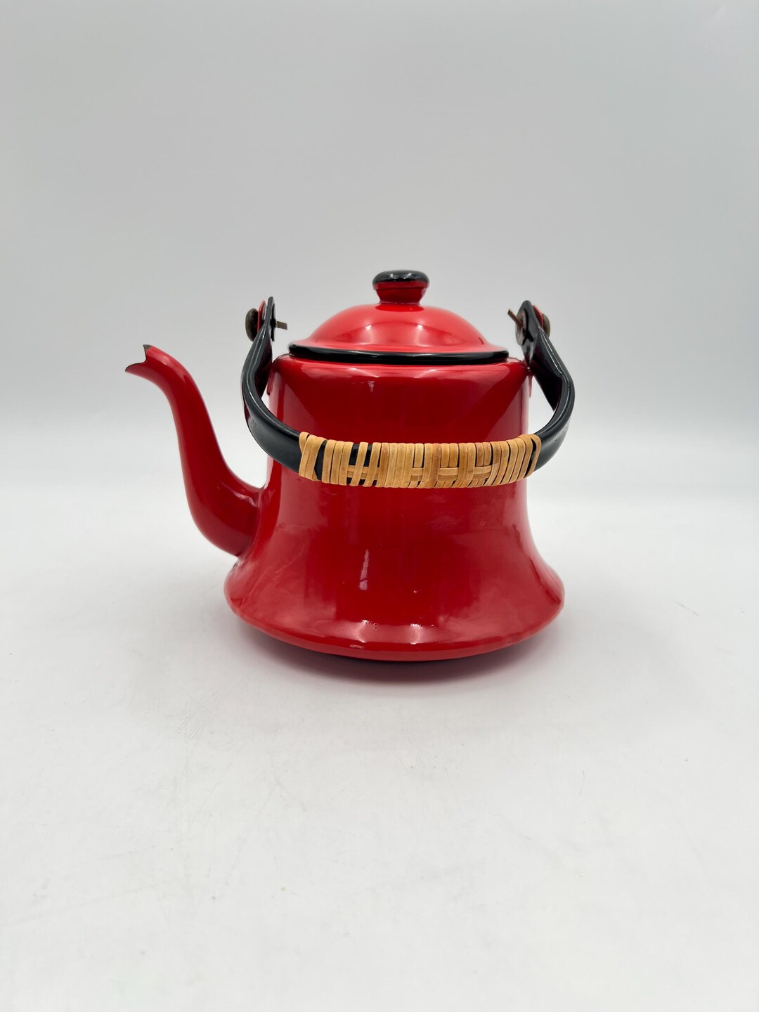 Vintage Red Enamel Oto Japan Teapot Kettle, Mid Century Red Enamel Tea ...