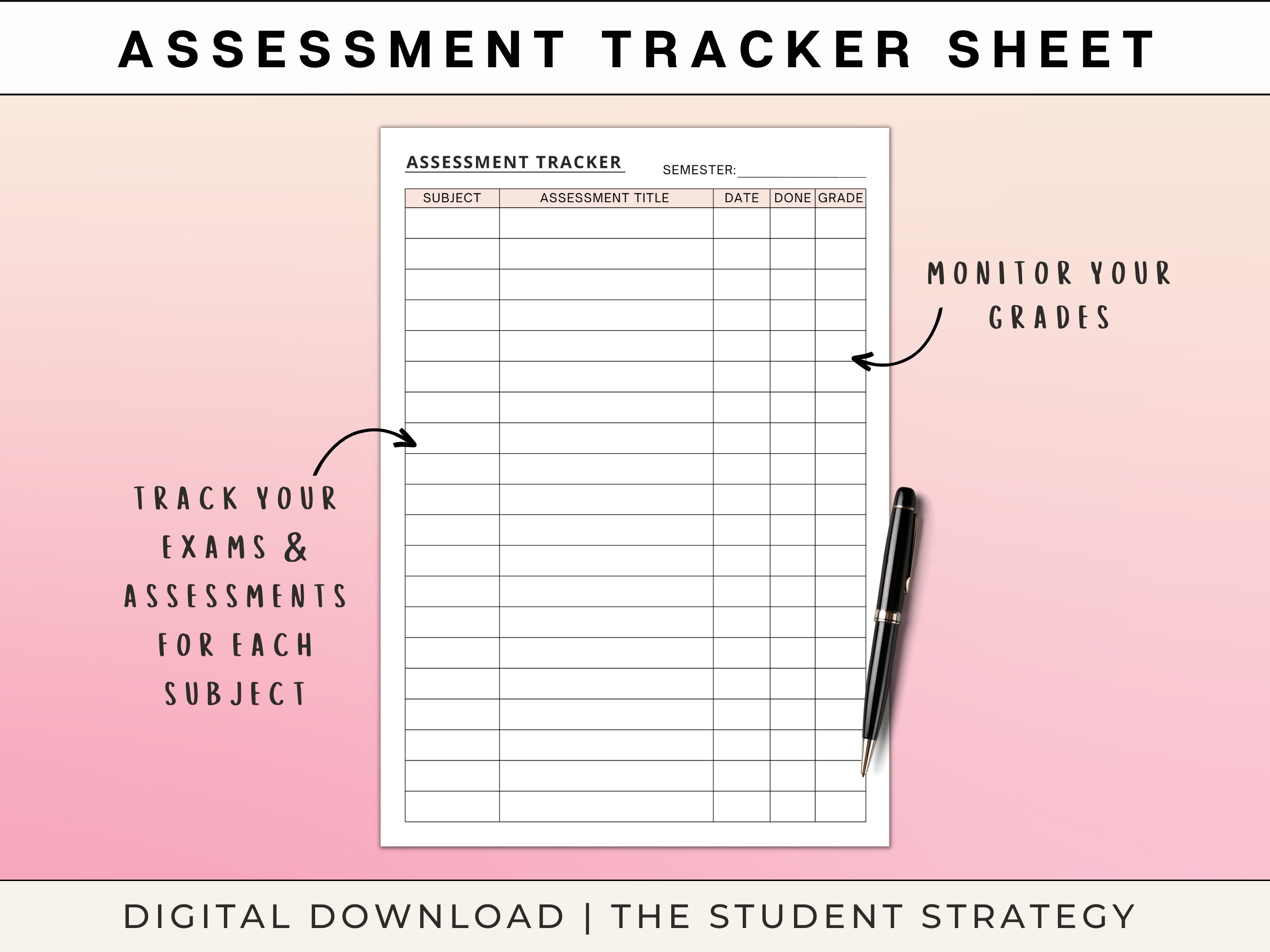 Simple Assessment Tracker Sheet | Printable Exam Schedule for Students ...
