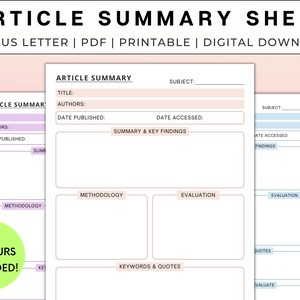 Article Summary Sheet for Students Printable Research Paper Summary Template College ...