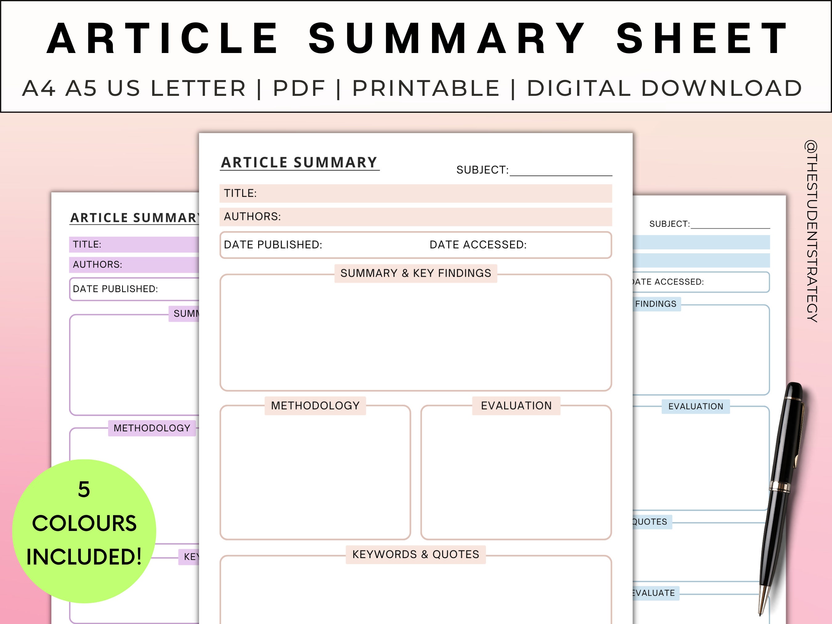 Article Summary Sheet for Students Printable Research Paper Summary ...