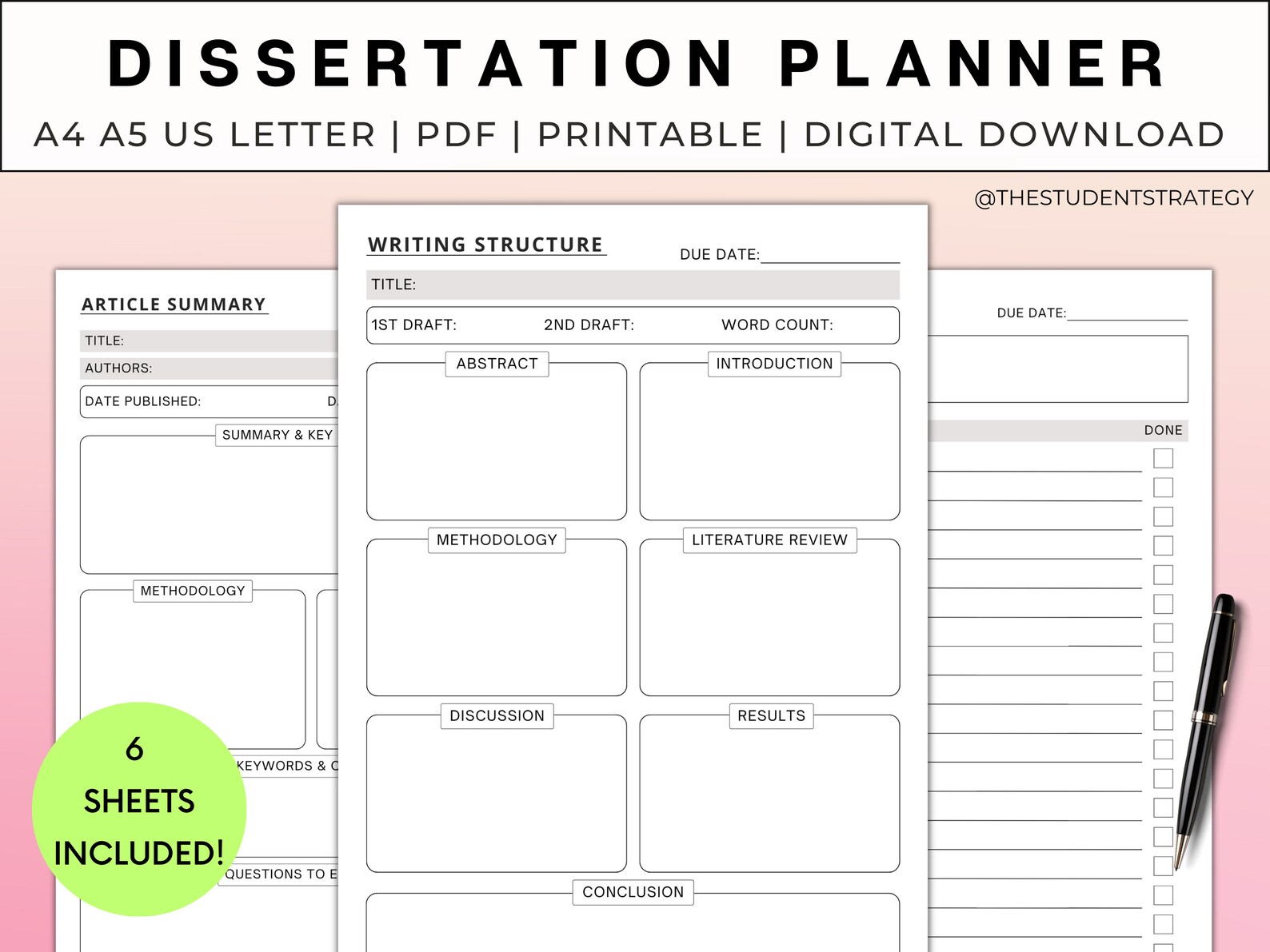 Simple Dissertation Planner Dissertation Writing Plan for Students ...
