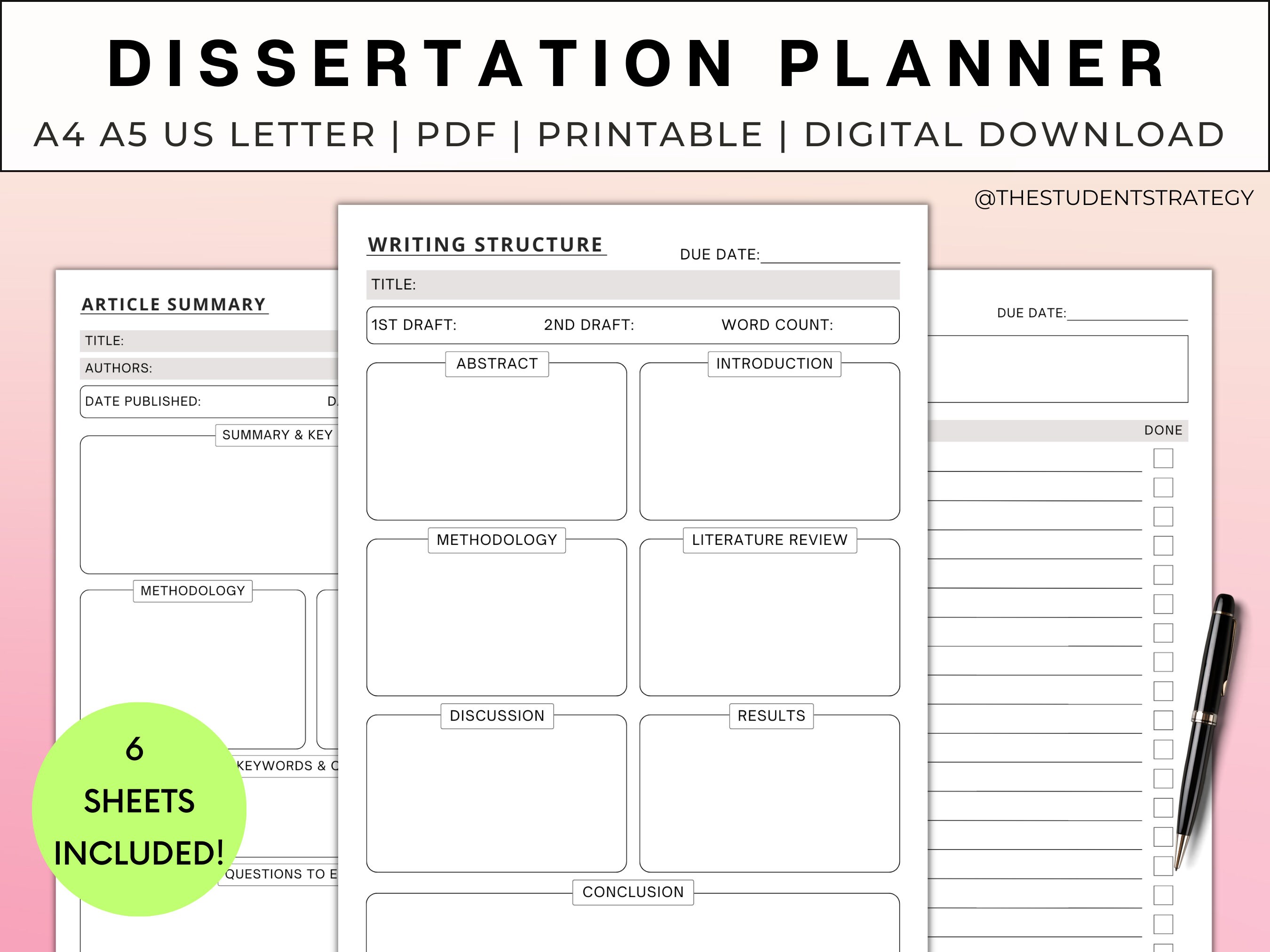 Simple Dissertation Planner Dissertation Writing Plan for Students ...