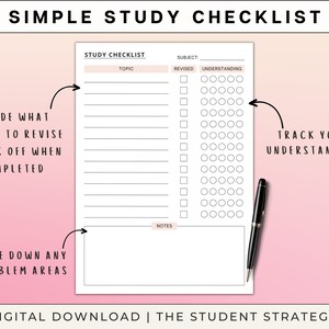 Simple Study Checklist for Students | Printable Revision Checklist ...
