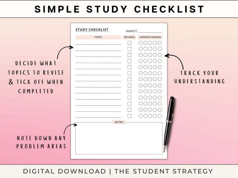 Simple Study Checklist for Students | Printable Revision Checklist ...