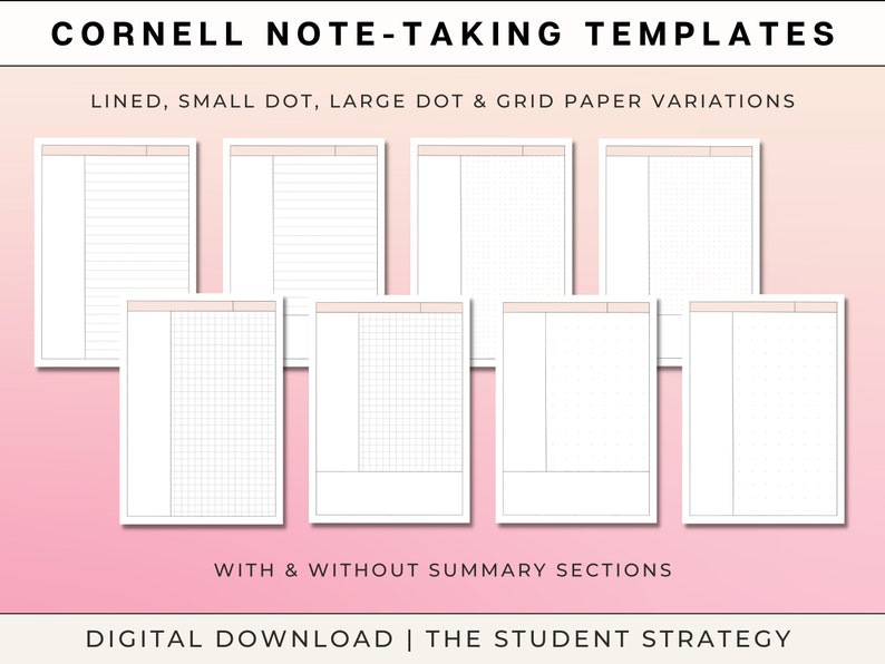 Cornell Method Student Note-taking Template | Printable Note Paper ...