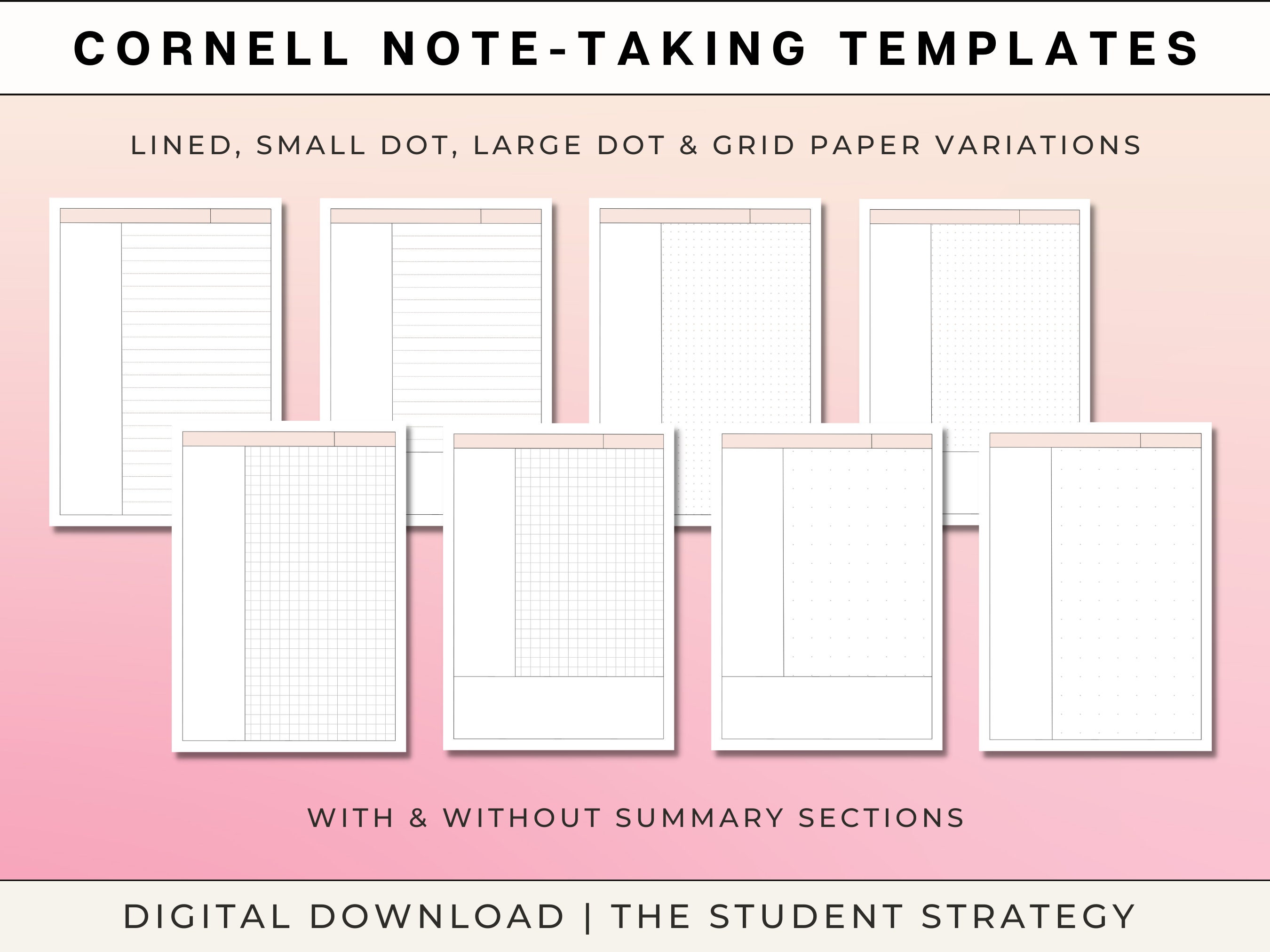Cornell Method Student Note-taking Template | Printable Note Paper ...