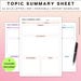 Simple Topic Summary Revision Sheet | Revision Plan Study Template ...