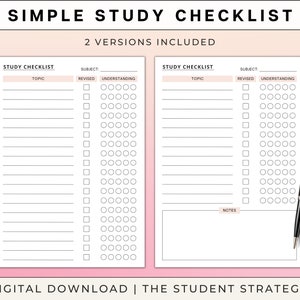 Simple Study Checklist for Students | Printable Revision Checklist ...