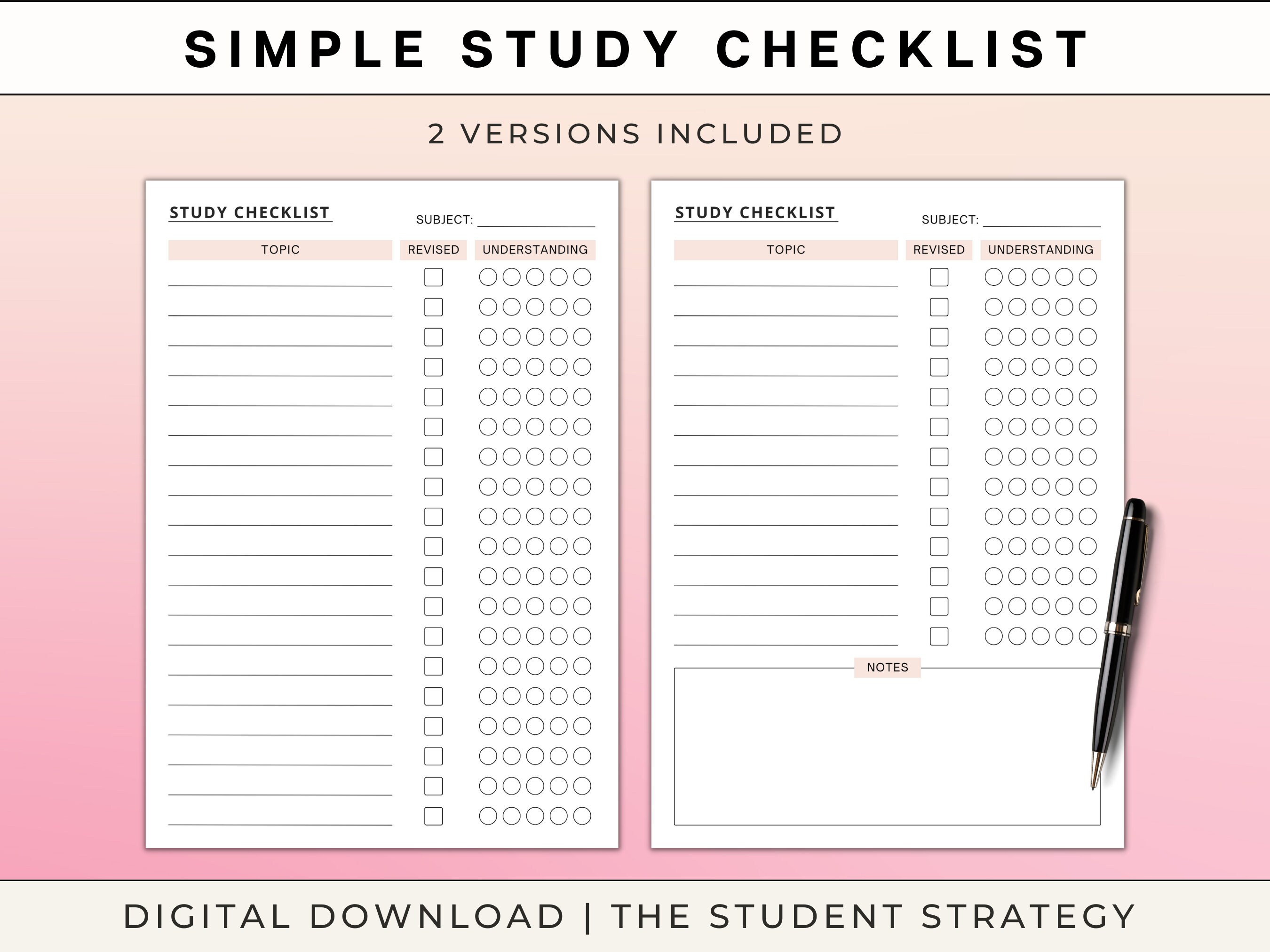 Simple Study Checklist for Students | Printable Revision Checklist ...