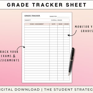 Simple Grade Tracker | Printable Grade Sheet for Students | College ...