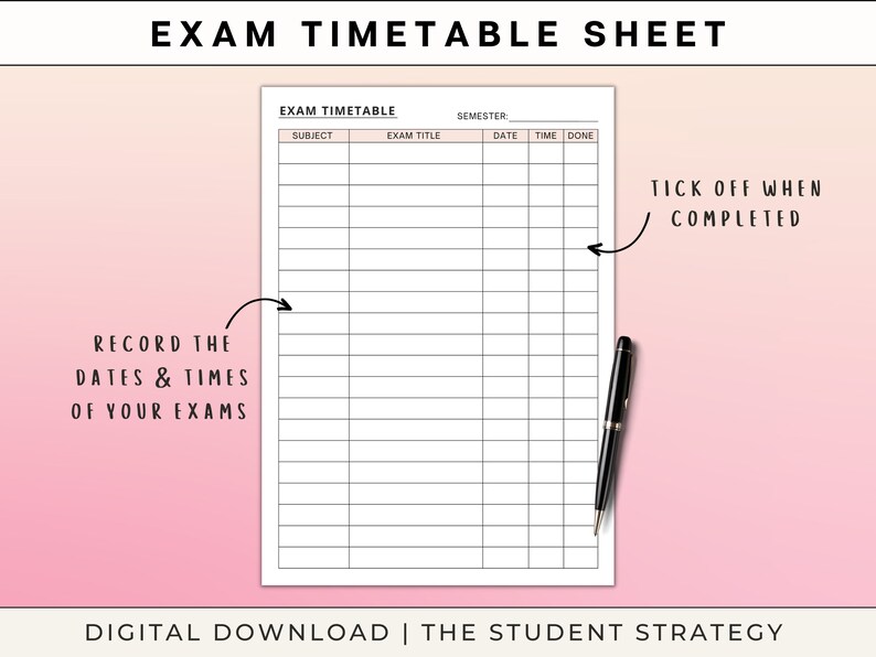 Simple Grade Tracker & Exam Timetable Set | Printable Grade Sheet ...