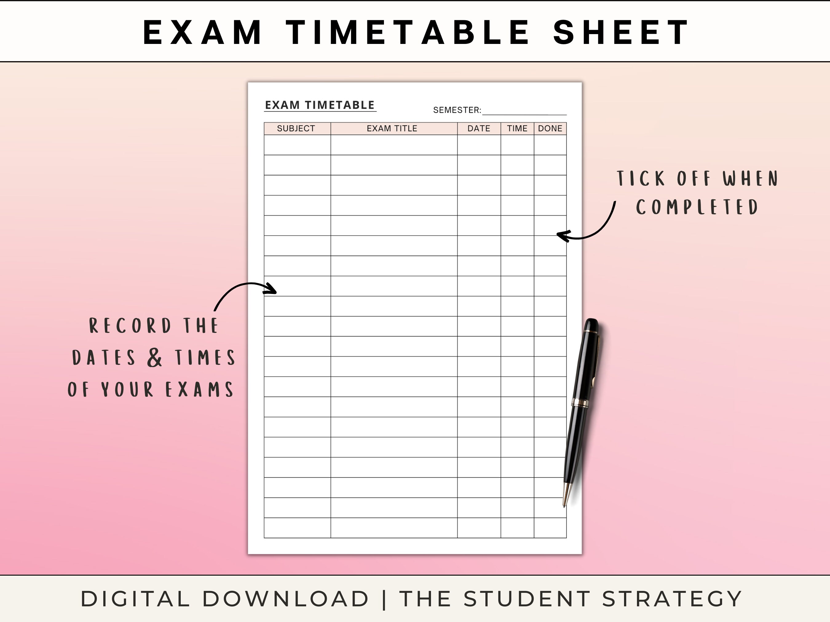Simple Grade Tracker & Exam Timetable Set | Printable Grade Sheet ...