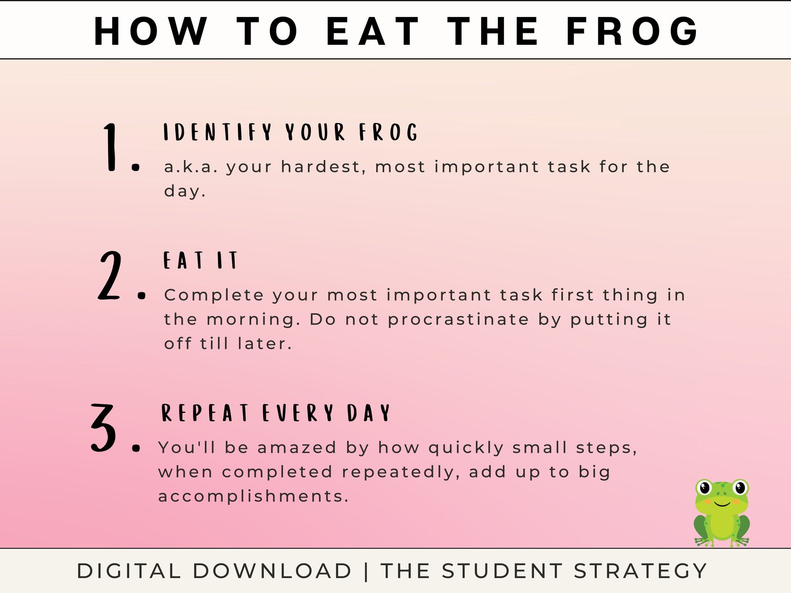 Eat the Frog Daily Task Priority Planner Hourly Time Blocking Schedule ...