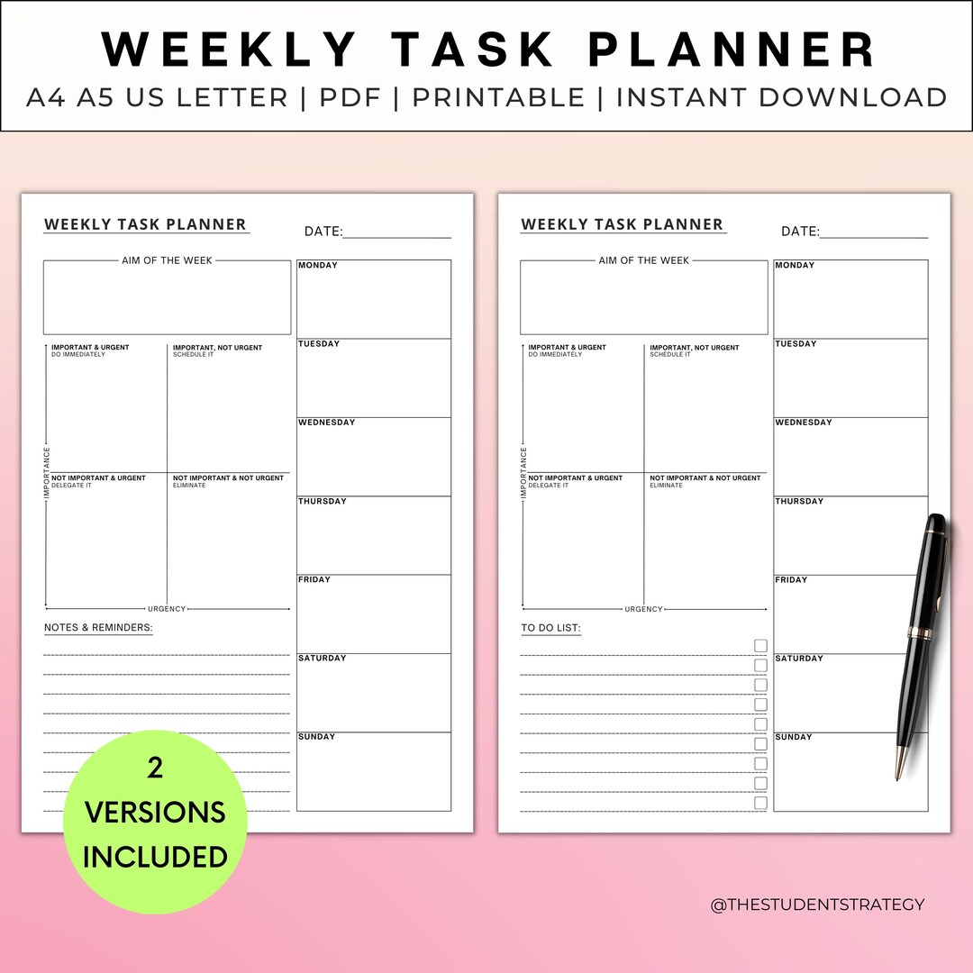 Weekly Priority Planner | Eisenhower Matrix | Task Priority Matrix ...