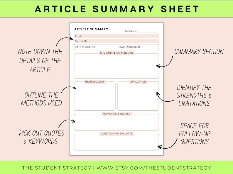 Article Summary Sheet for Students | Printable Research Paper Summary ...