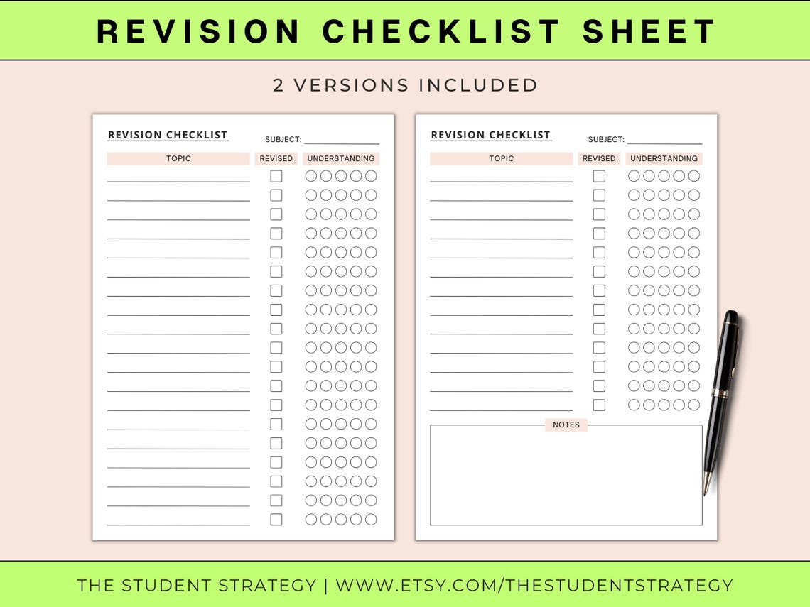 Simple Revision Checklist | Printable Student Revision Plan | Exam Prep ...