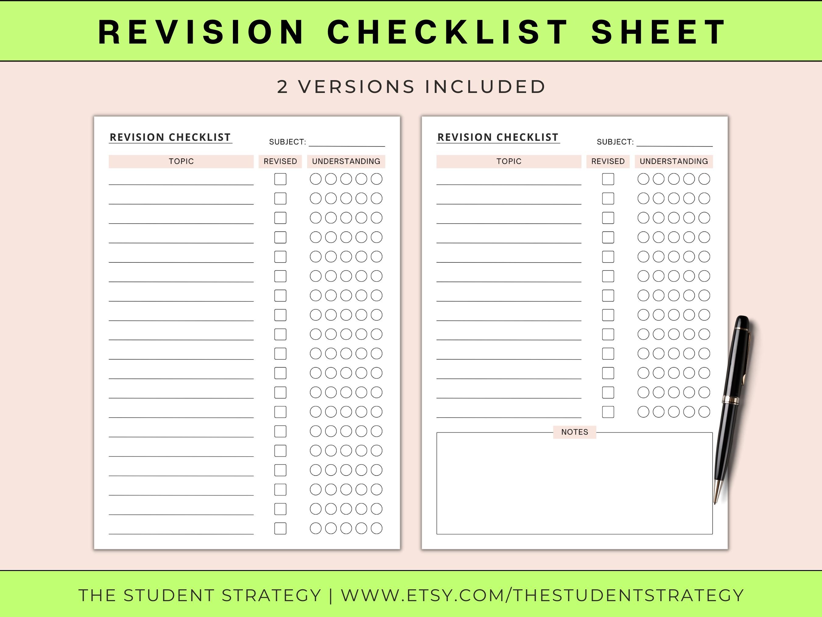 Simple Revision Checklist | Printable Student Revision Plan | Exam Prep ...