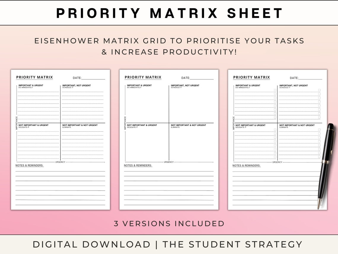 Eisenhower Matrix | Task Priority Matrix Template | Printable Priority ...
