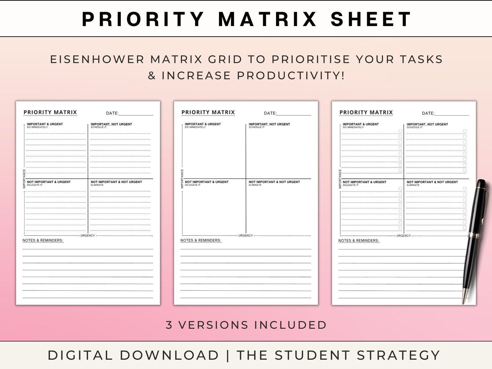 Eisenhower Matrix | Task Priority Matrix Template | Printable Priority ...