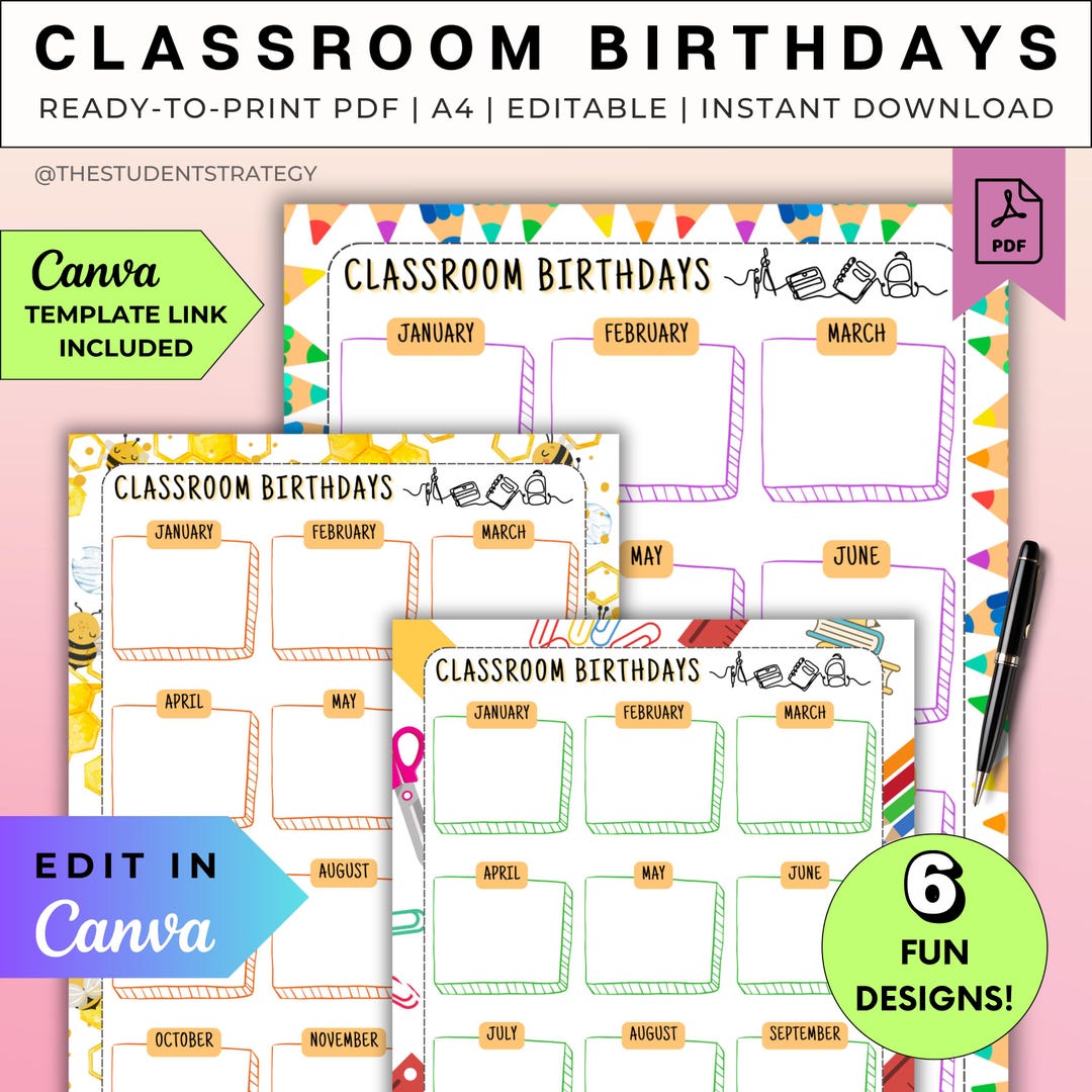 Classroom Birthdays Template | Printable Class Birthdays Poster | 'our ...