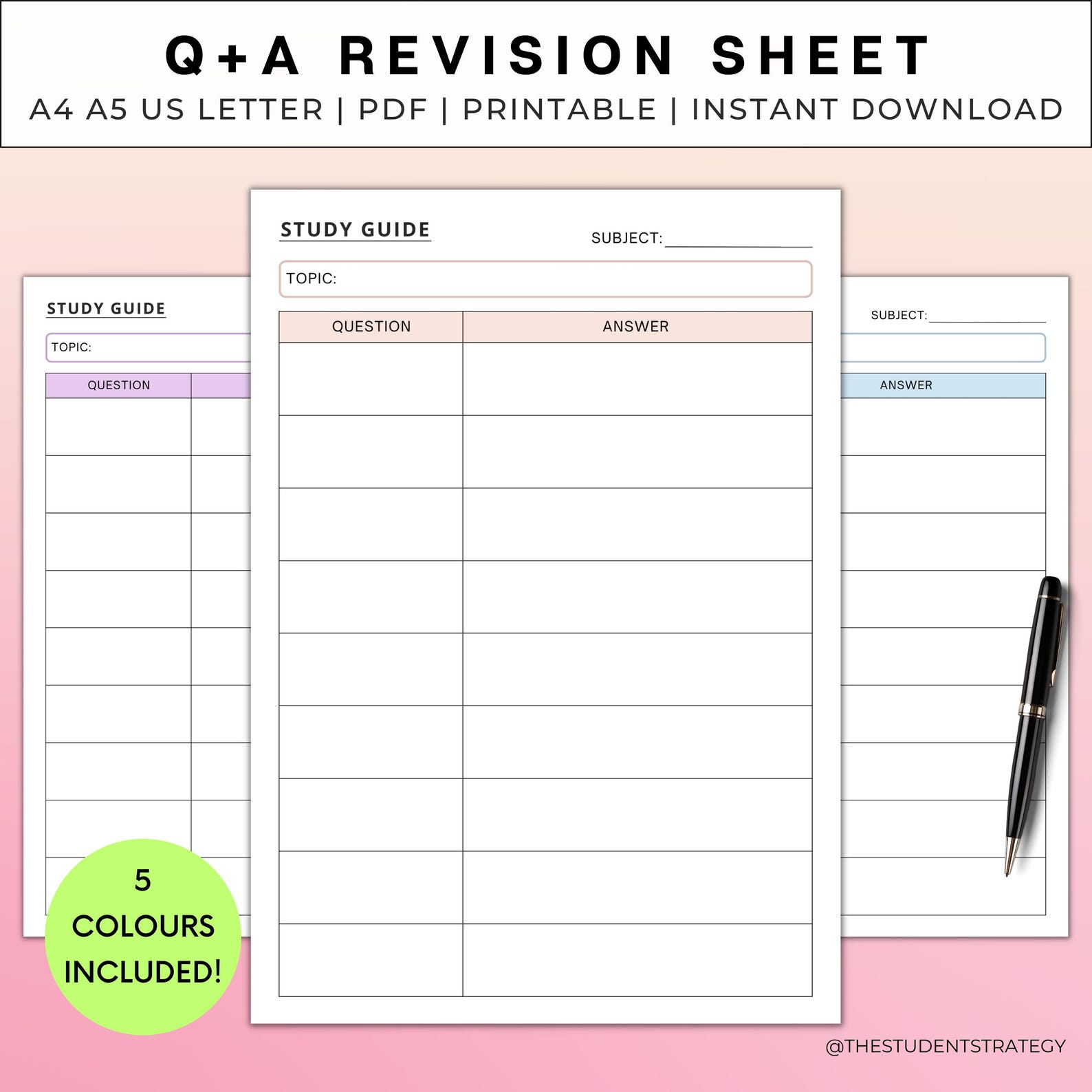 Simple Study Guide Revision Sheet | Printable Q+A Revision Template for ...