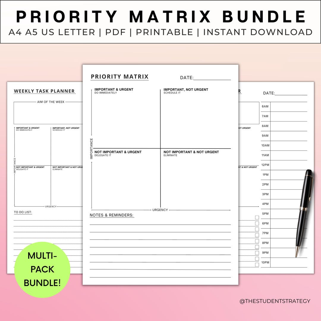 Task Priority Matrix Bundle | Eisenhower Matrix | Daily & Weekly ...