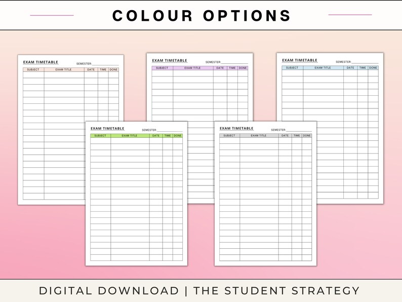 Simple Grade Tracker & Exam Timetable Set | Printable Grade Sheet ...