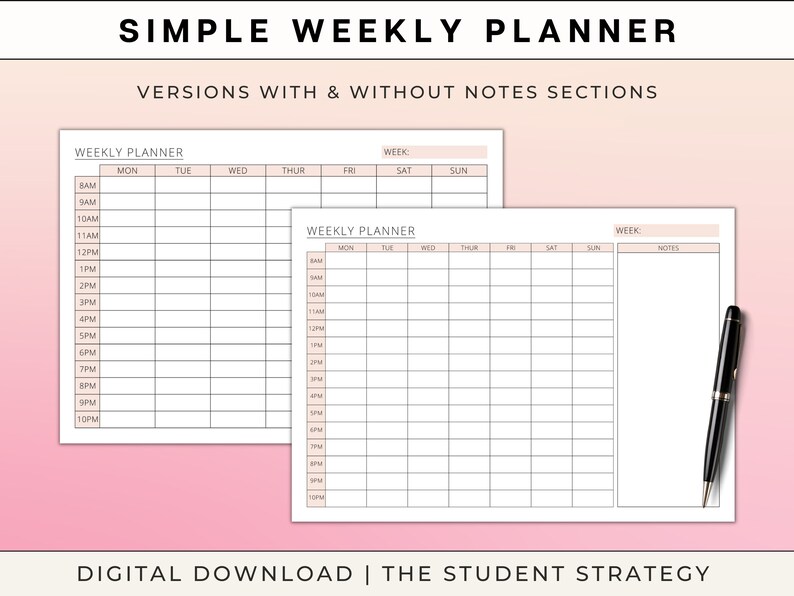 Simple Weekly Schedule Template Weekly Planner Printable Undated Weekly ...