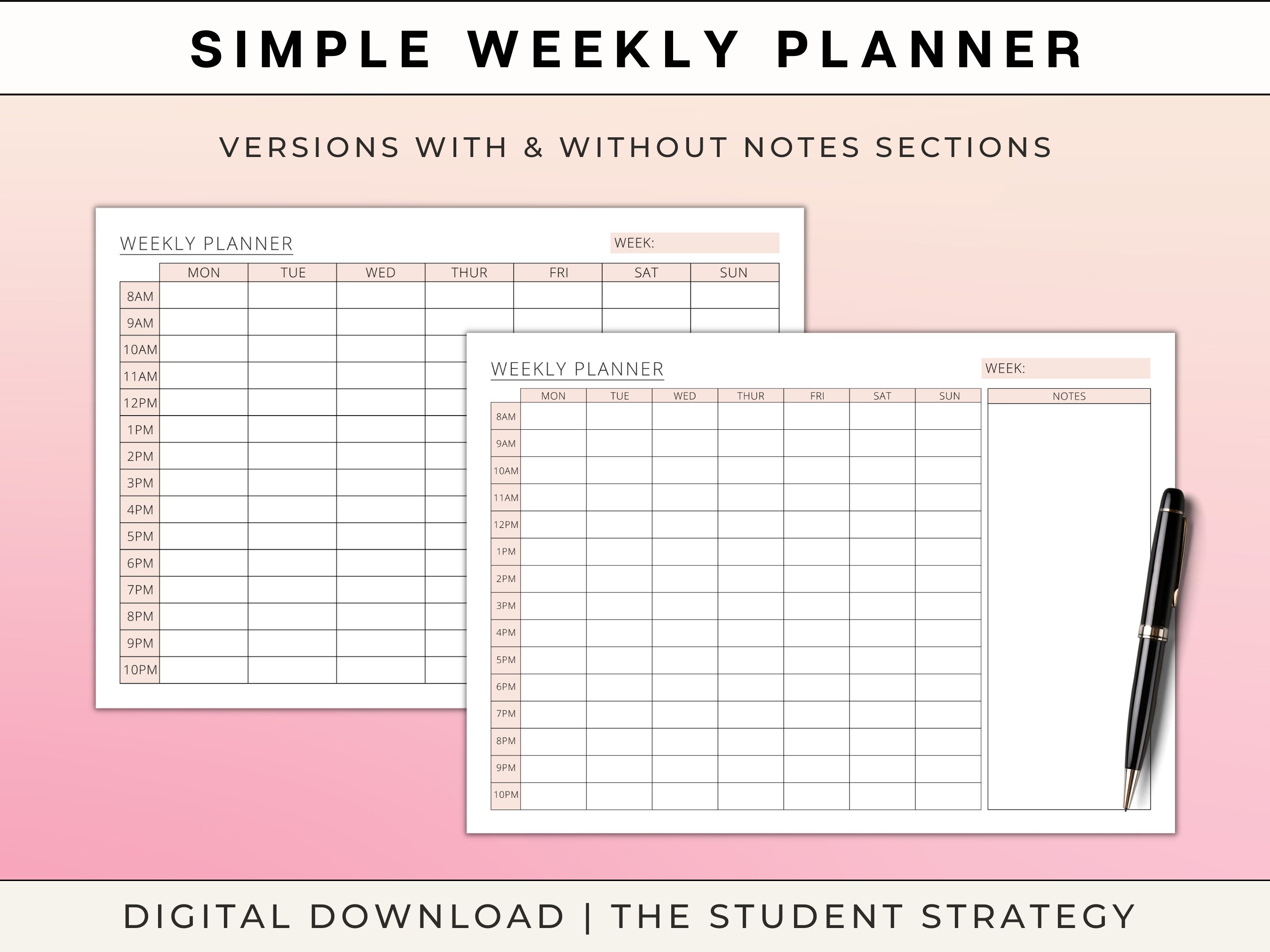 Simple Weekly Schedule Template Weekly Planner Printable Undated Weekly ...