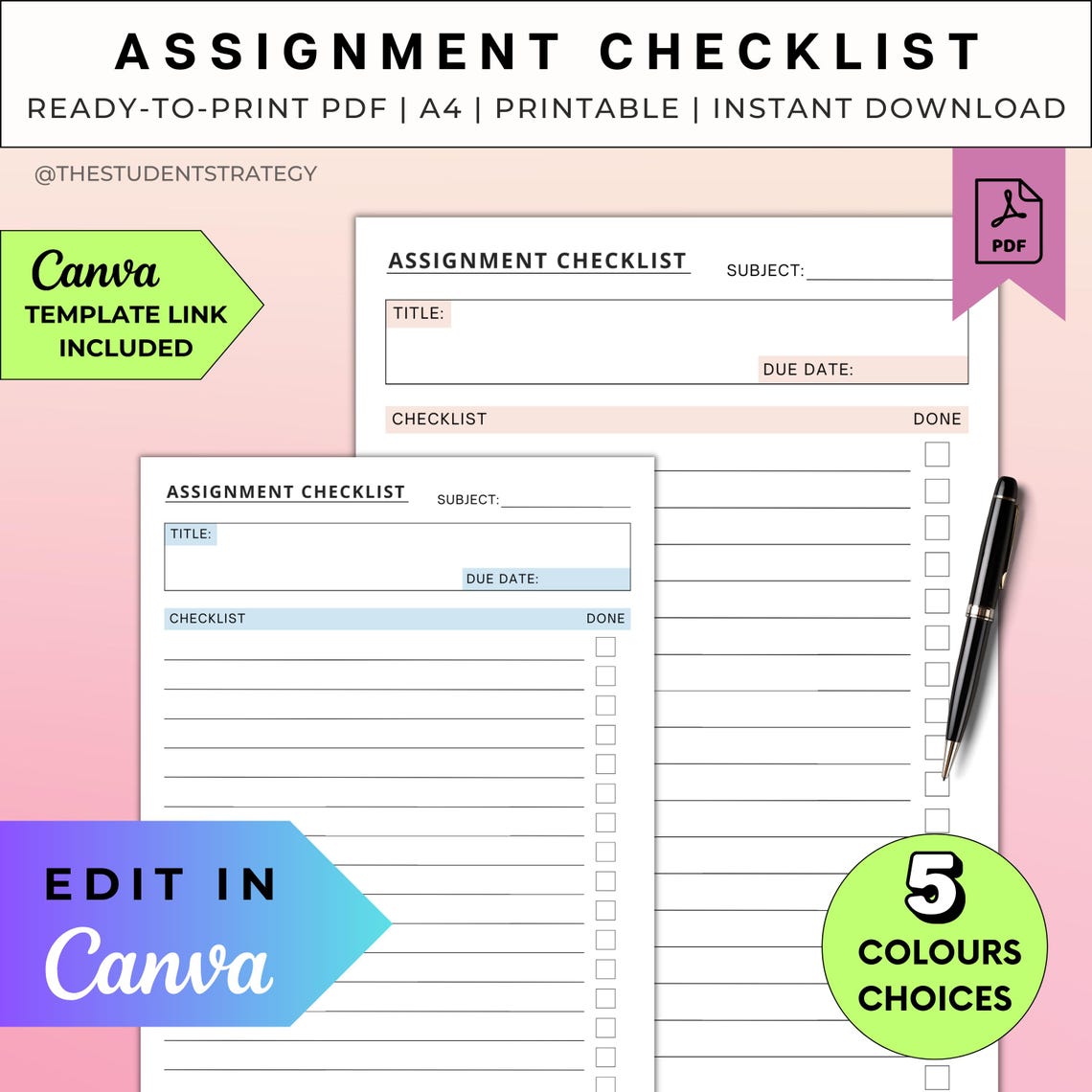 Simple Assignment Checklist for Students | Printable Assignment Planner ...